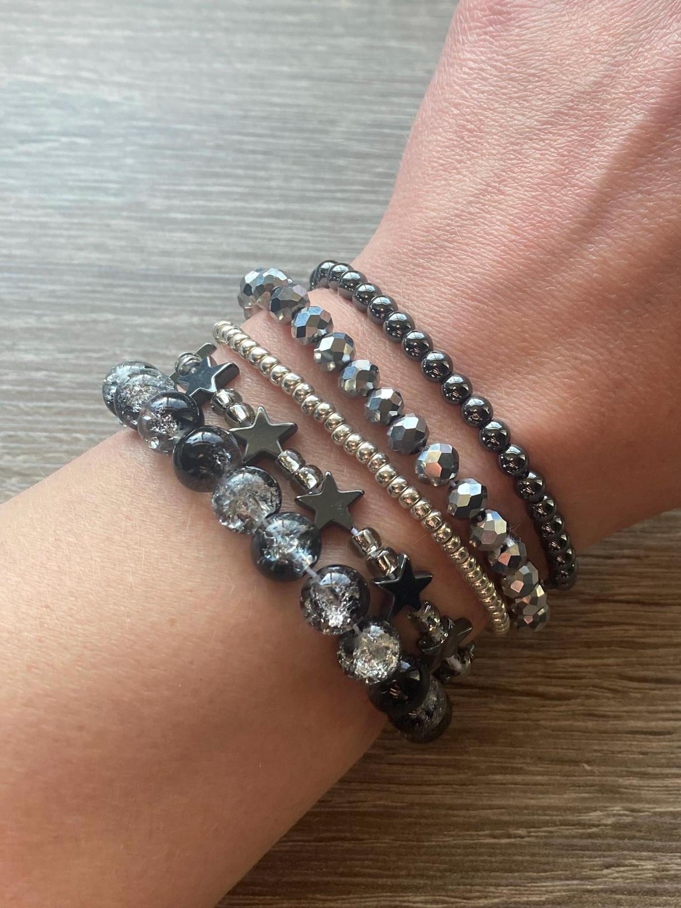 Black Layering Bracelet Stack Edgy Bracelet Stack Hematite 5 Strand ...