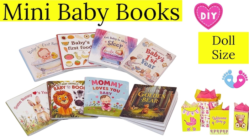 Miniature Baby Shower Gifts: Printable Dollhouse Mini Books & Toys (PDF ...