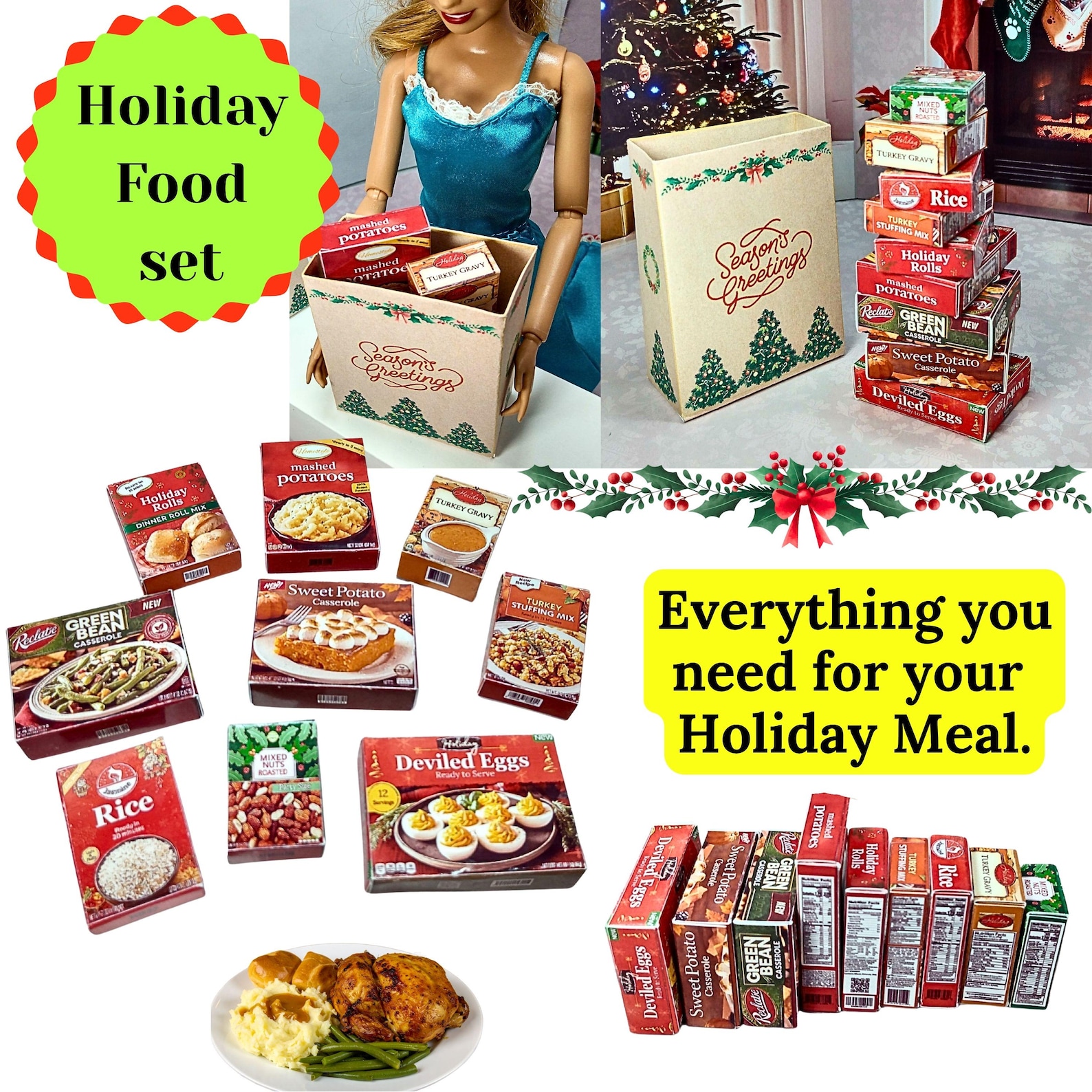 Miniature Christmas Food Printable Holiday Meal 1.6 Scale 10" to 12 ...