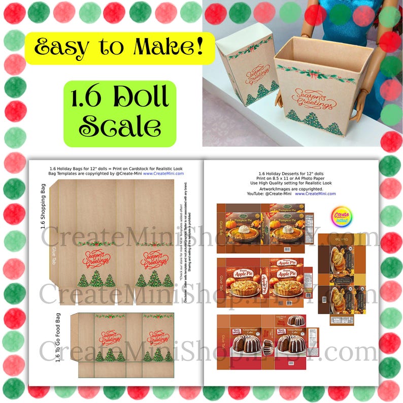 Miniature Christmas Food Printable Holiday Meal 1.6 Scale 10" to 12 ...