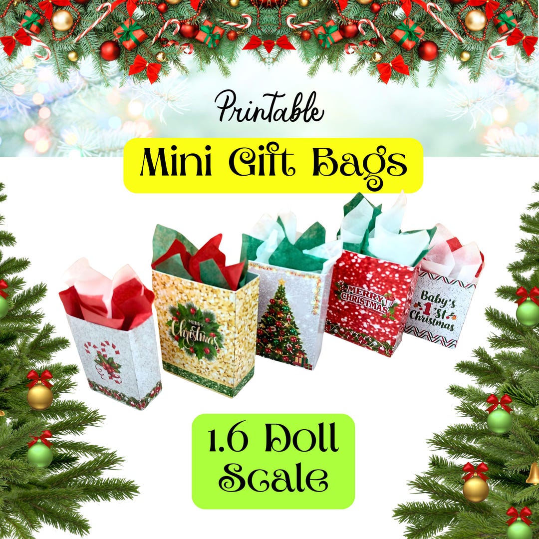 Printable Mini Christmas Gift Bags Dollhouse Miniature Presents 1.6 & 1 ...