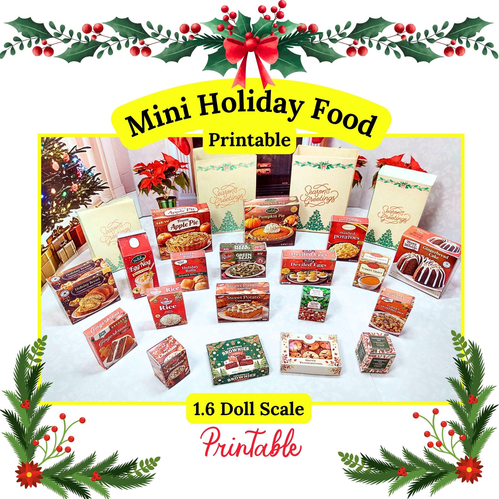 Miniature Christmas Food Printable Holiday Meal 1.6 Scale 10" to 12 ...