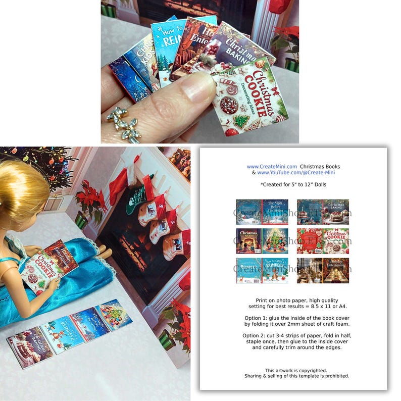 Miniature Christmas Books Printable 1.6 Doll Scale DIY Craft (digital ...