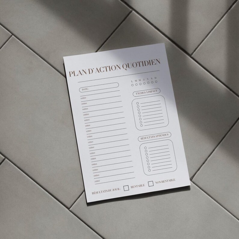 Plan D’action Entrepreneur PDF – Planner Quotidien A4 Imprimable ...