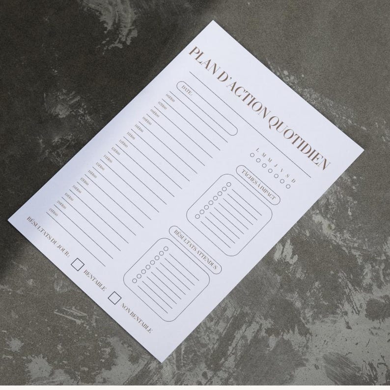 Plan D’action Entrepreneur PDF – Planner Quotidien A4 Imprimable ...