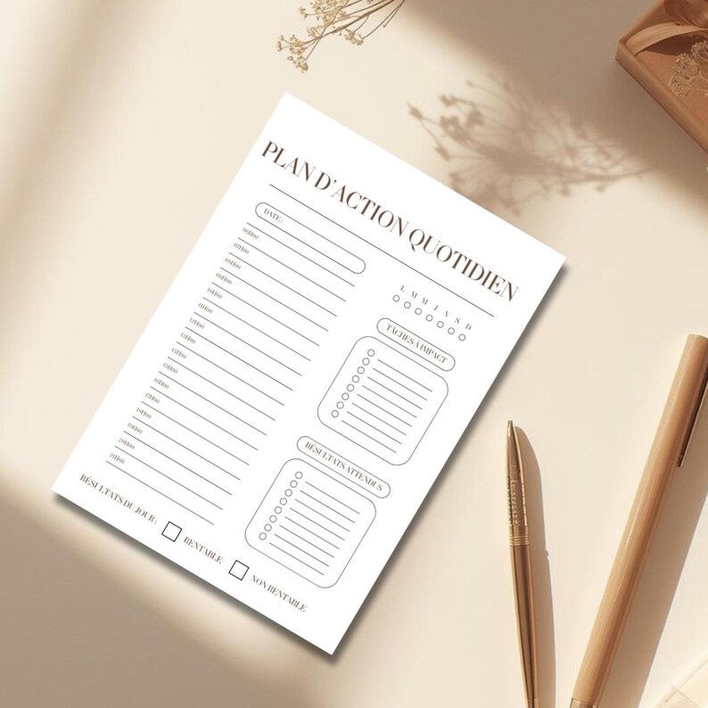 Plan D’action Entrepreneur PDF – Planner Quotidien A4 Imprimable ...