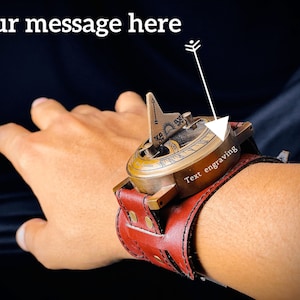 Personalized | Brass & Leather Strap Compass Watch - Antique Sundial ...