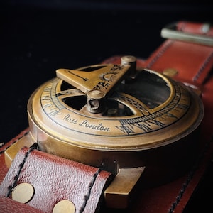 Personalized | Brass & Leather Strap Compass Watch - Antique Sundial ...