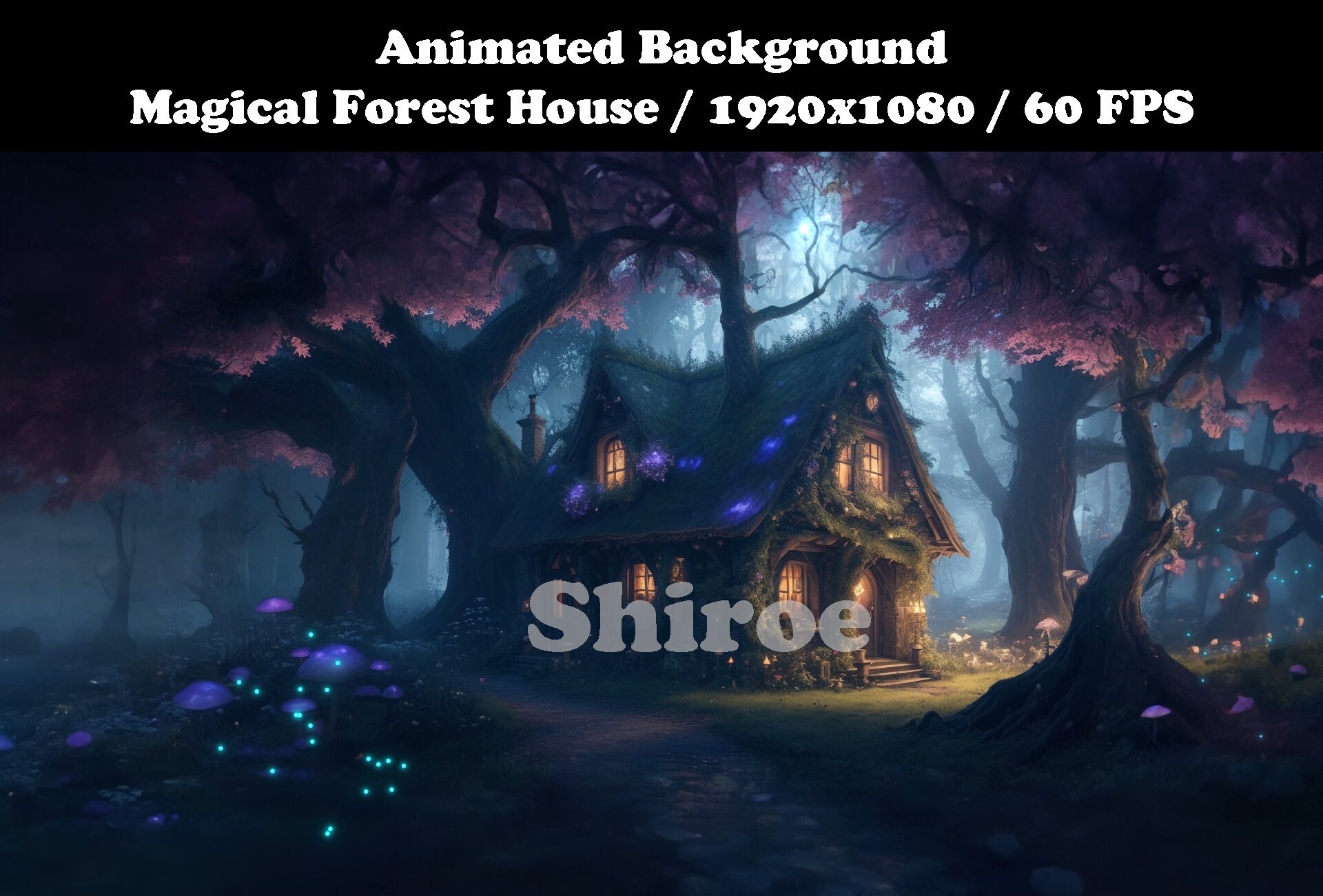 Vtuber Background Animated Magical Forest House Cosy Night Blue Looped ...