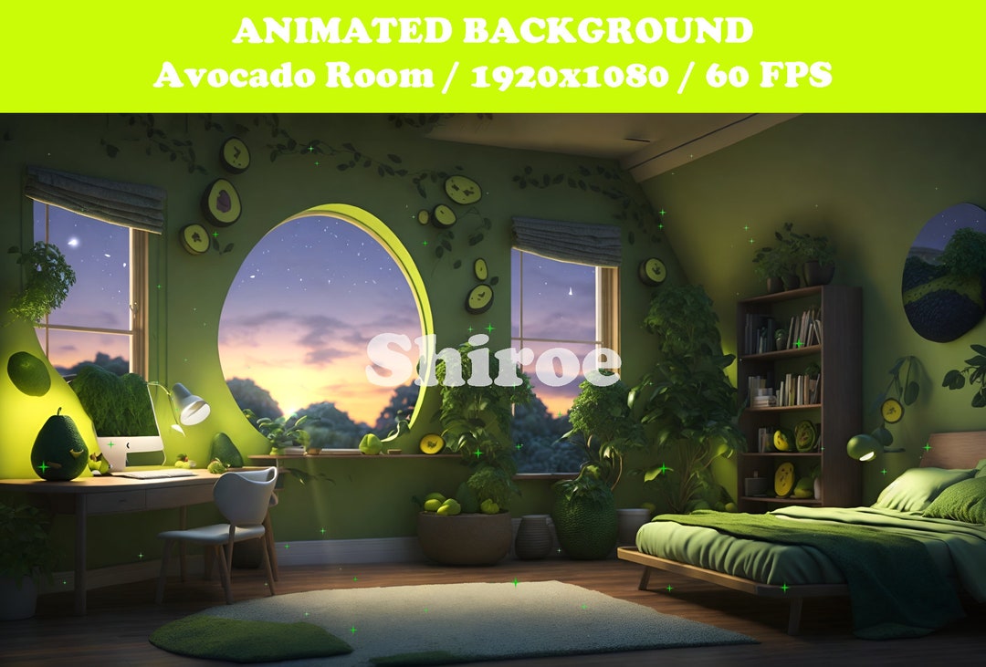 Vtuber Background Animated Avocado Room Cosy Sunset Green Looped Vtuber ...
