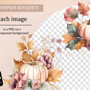 Boho Pumpkin Bouquets Watercolor Clipart, Fall Clipart Digital Download ...