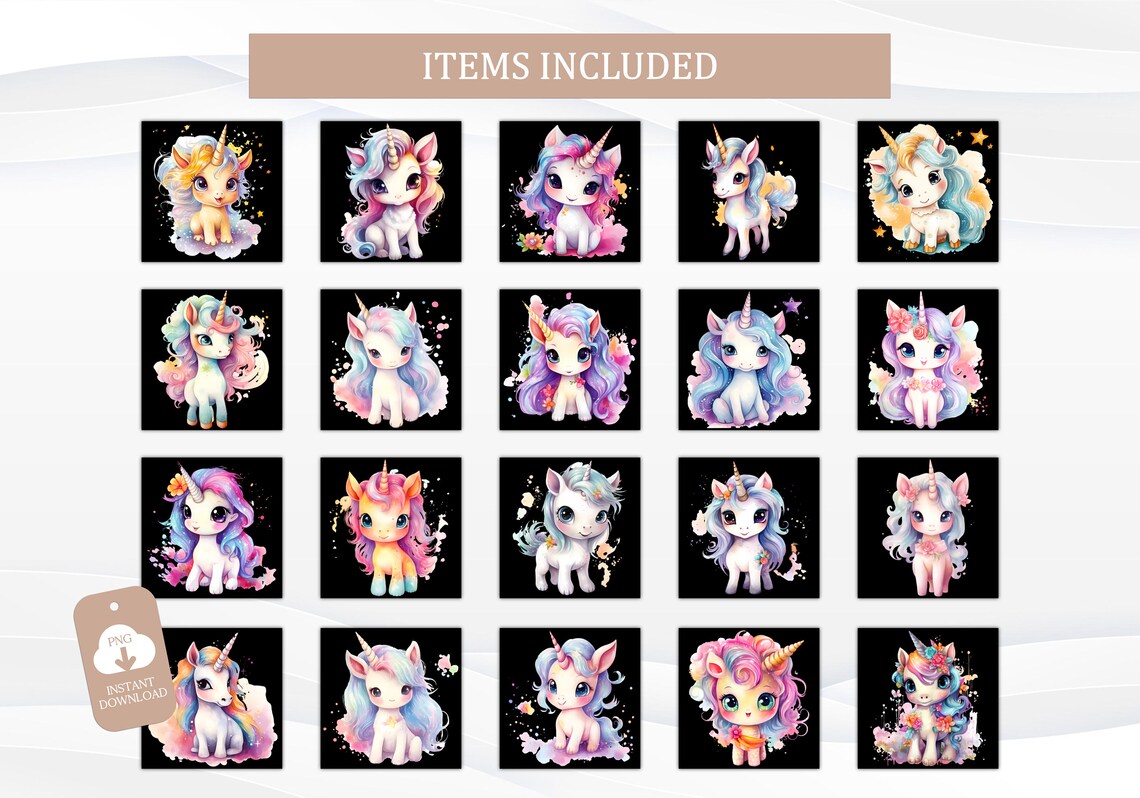 Baby Unicorn Watercolor Clipart, Cute Rainbow Unicorns Sublimation ...