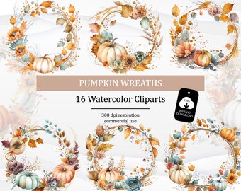 Boho Pumpkin Bouquets Watercolor Clipart, Fall Clipart Digital Download ...