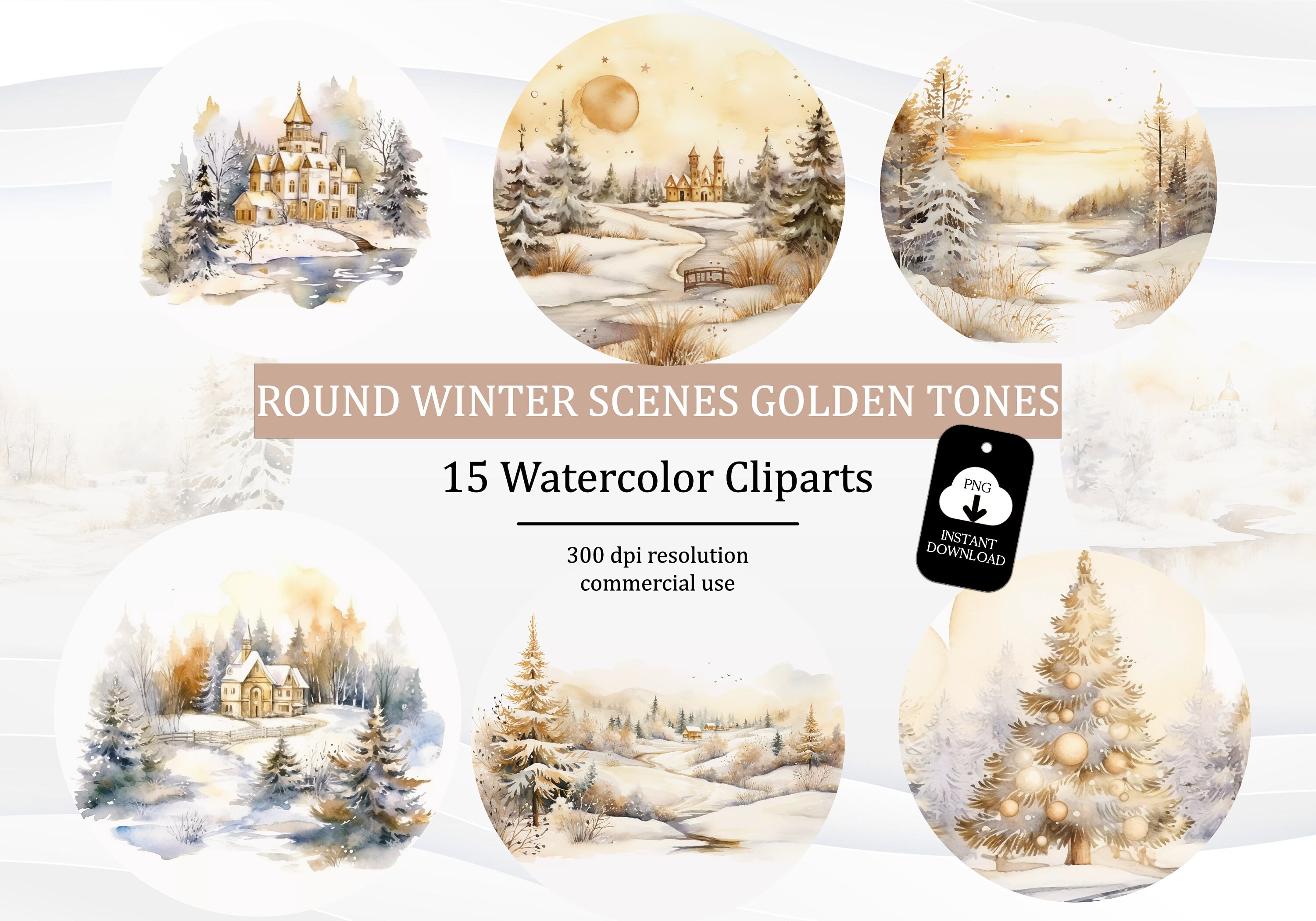 Round Winter Landscape Clipart Round Christmas Scenes in - Etsy