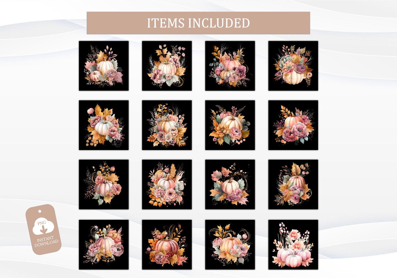 Boho Pumpkin Bouquets Watercolor Clipart, Fall Clipart Digital Download ...