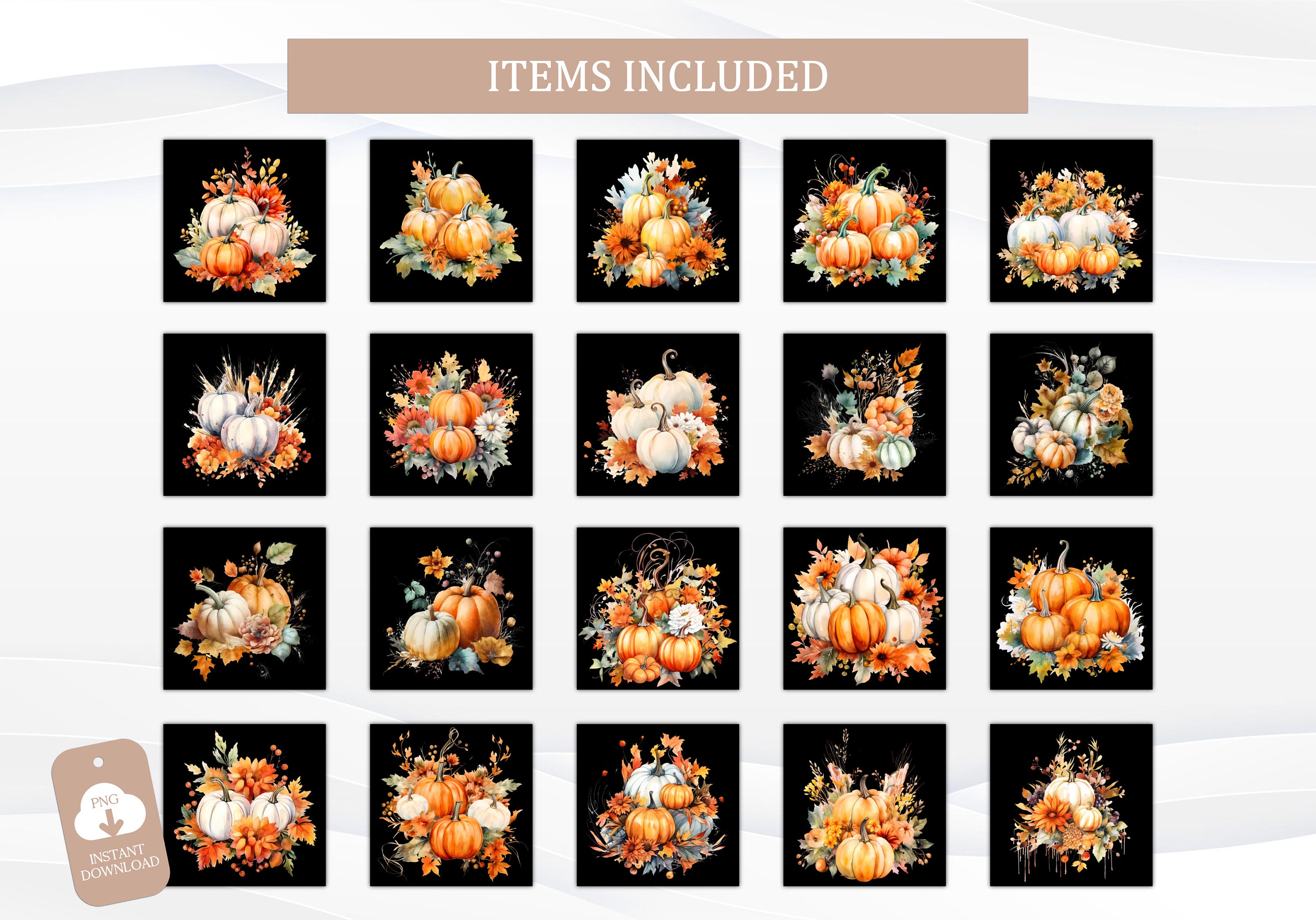 Pumpkin Bouquets Watercolor Clipart, Fall Clipart Digital Download ...