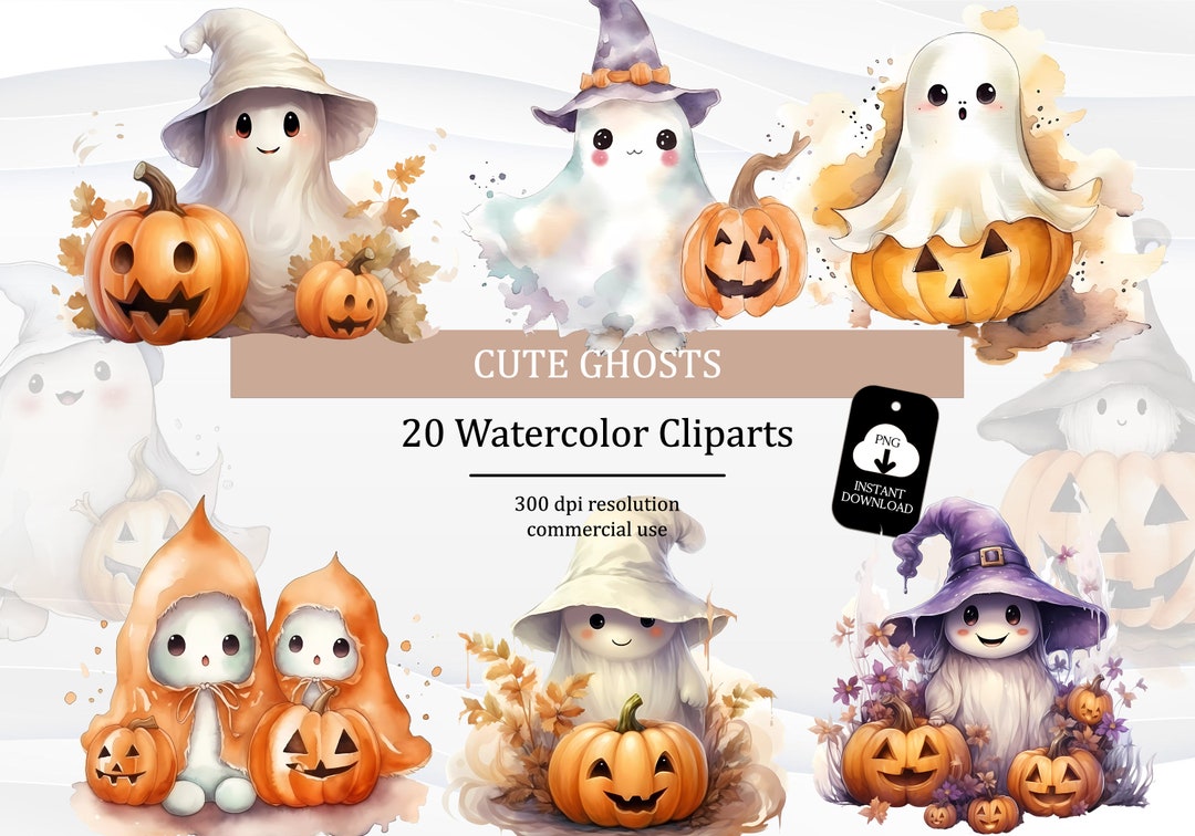 Cute Ghosts Watercolor Clipart PNG, Spooky Halloween Ghosts Sublimation ...