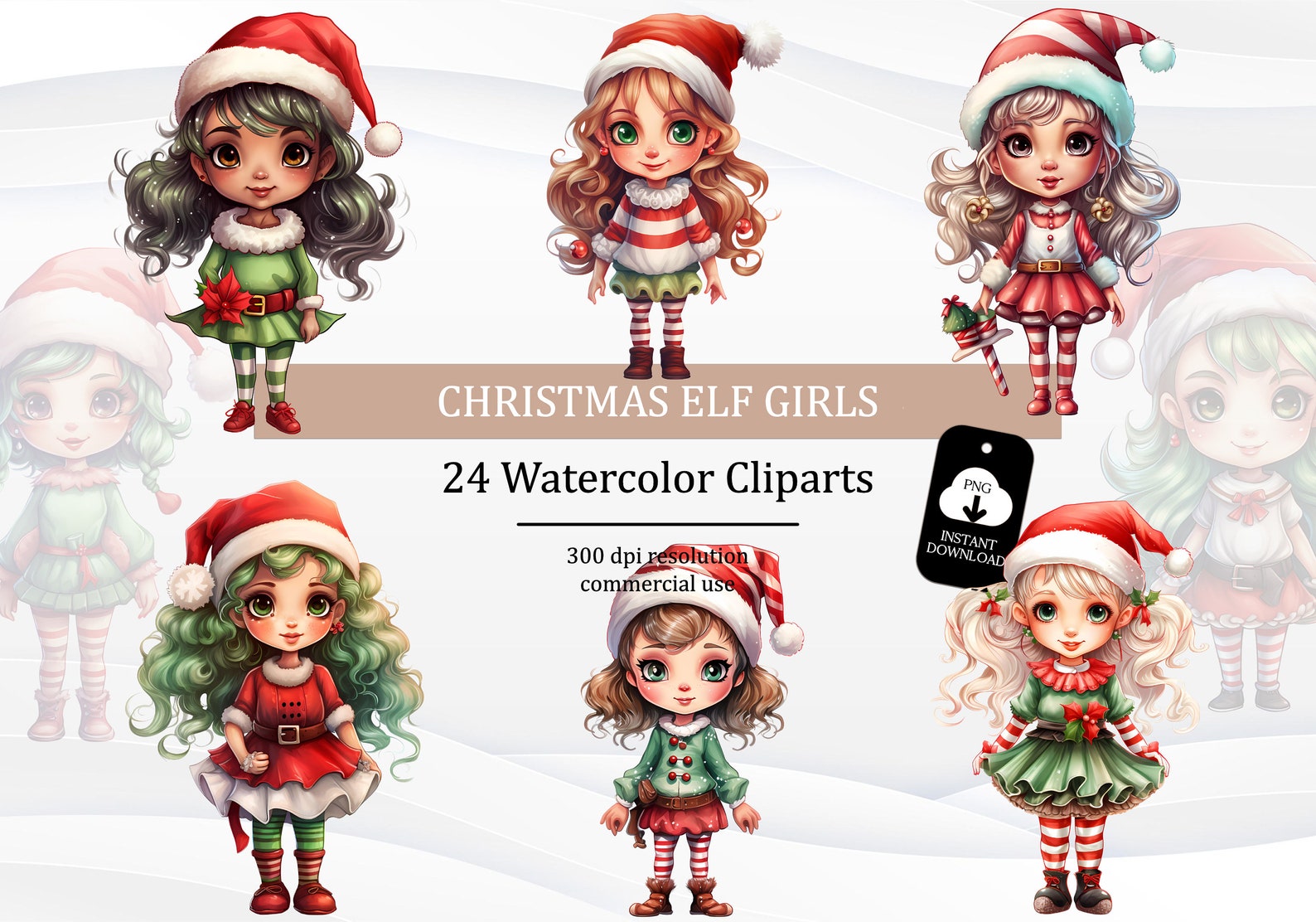 Christmas Elf Girls Watercolor Clipart Christmas Elves - Etsy