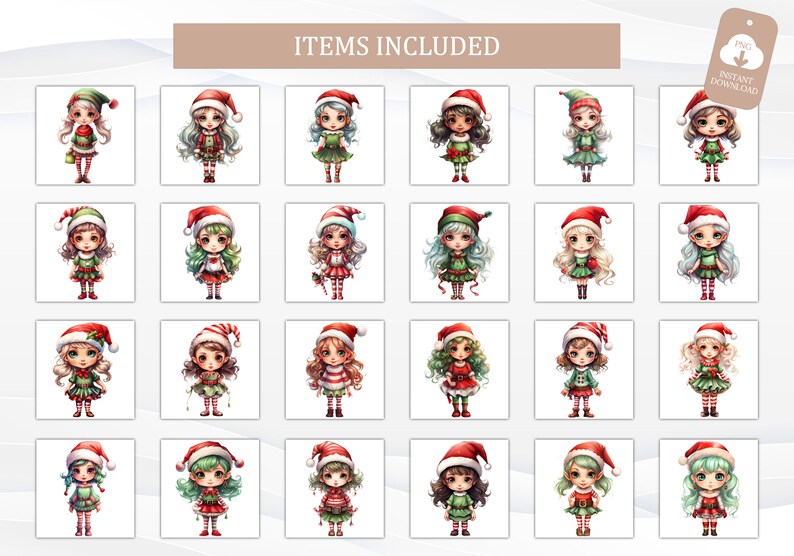 Christmas Elf Girls Watercolor Clipart Christmas Elves - Etsy