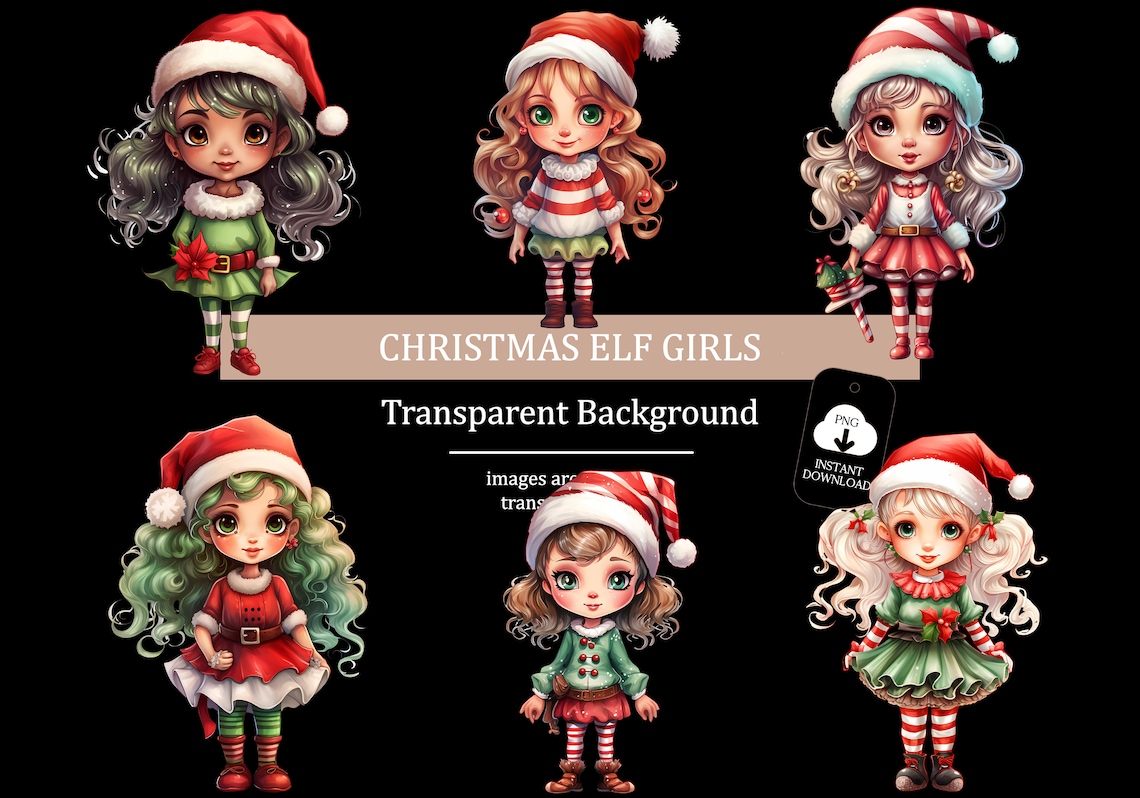 Christmas Elf Girls Watercolor Clipart Christmas Elves - Etsy