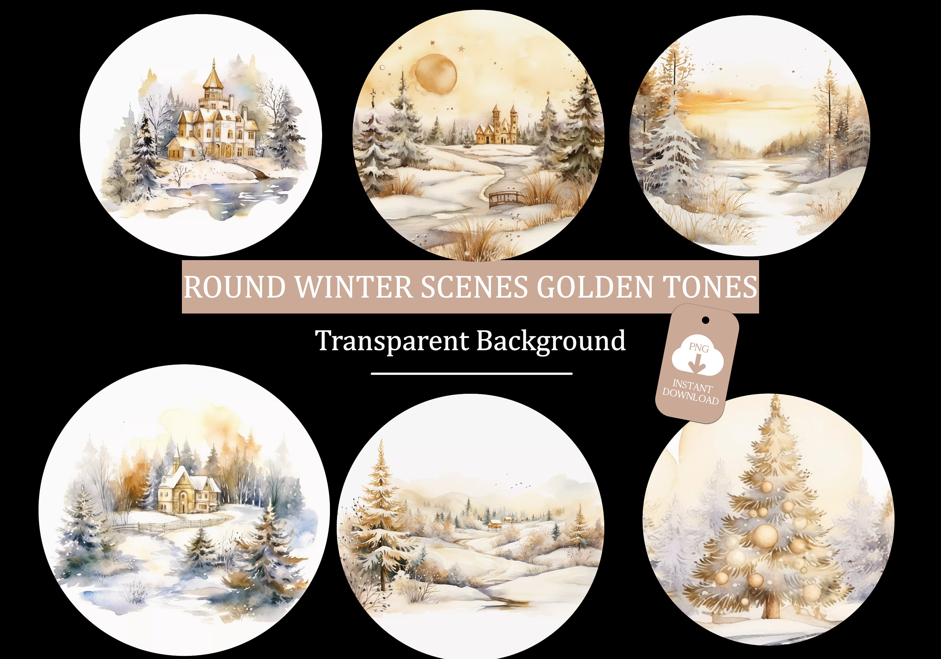 Round Winter Landscape Clipart Round Christmas Scenes in - Etsy