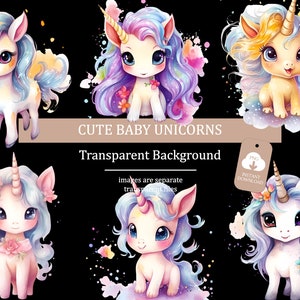 Baby Unicorn Watercolor Clipart, Cute Rainbow Unicorns Sublimation ...