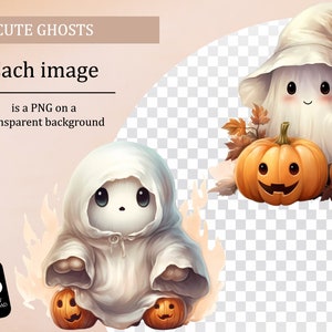 Cute Ghosts Watercolor Clipart PNG, Spooky Halloween Ghosts Sublimation ...