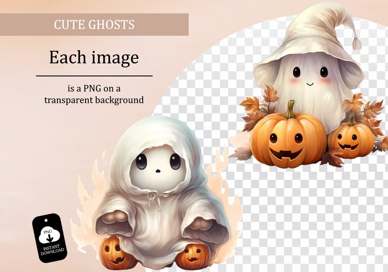 Cute Ghosts Watercolor Clipart PNG, Spooky Halloween Ghosts Sublimation ...