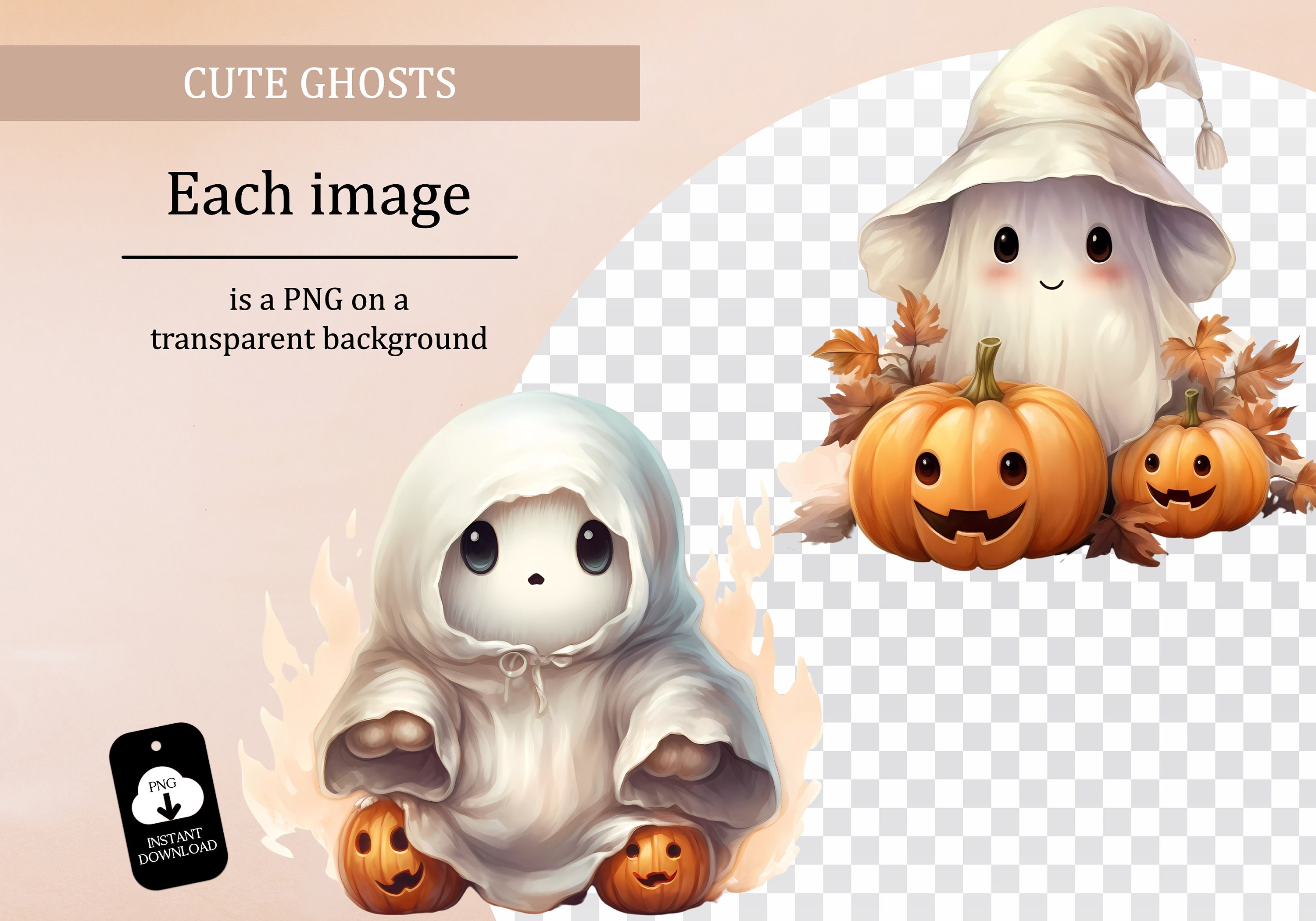 Cute Ghosts Watercolor Clipart PNG, Spooky Halloween Ghosts Sublimation ...