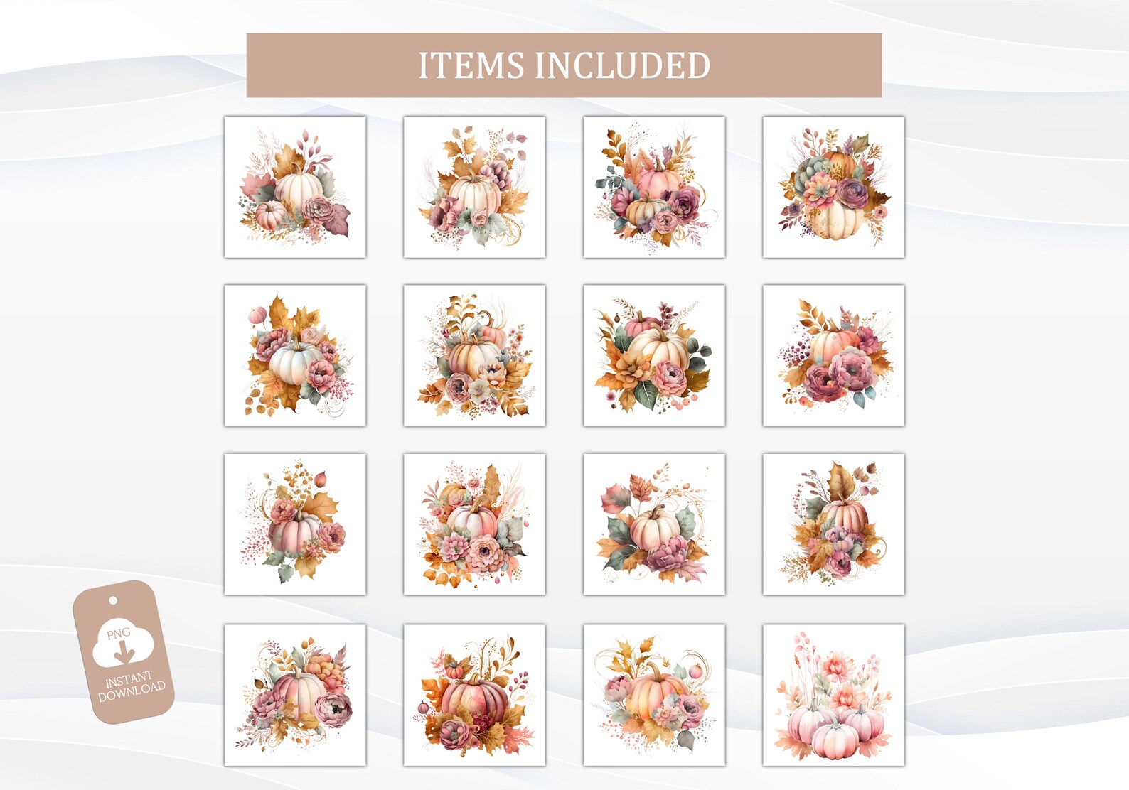 Boho Pumpkin Bouquets Watercolor Clipart, Fall Clipart Digital Download ...