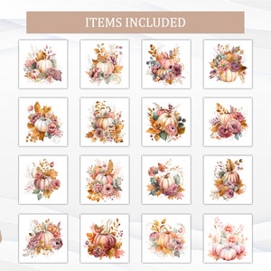 Boho Pumpkin Bouquets Watercolor Clipart, Fall Clipart Digital Download ...
