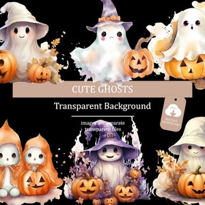 Cute Ghosts Watercolor Clipart PNG, Spooky Halloween Ghosts Sublimation ...