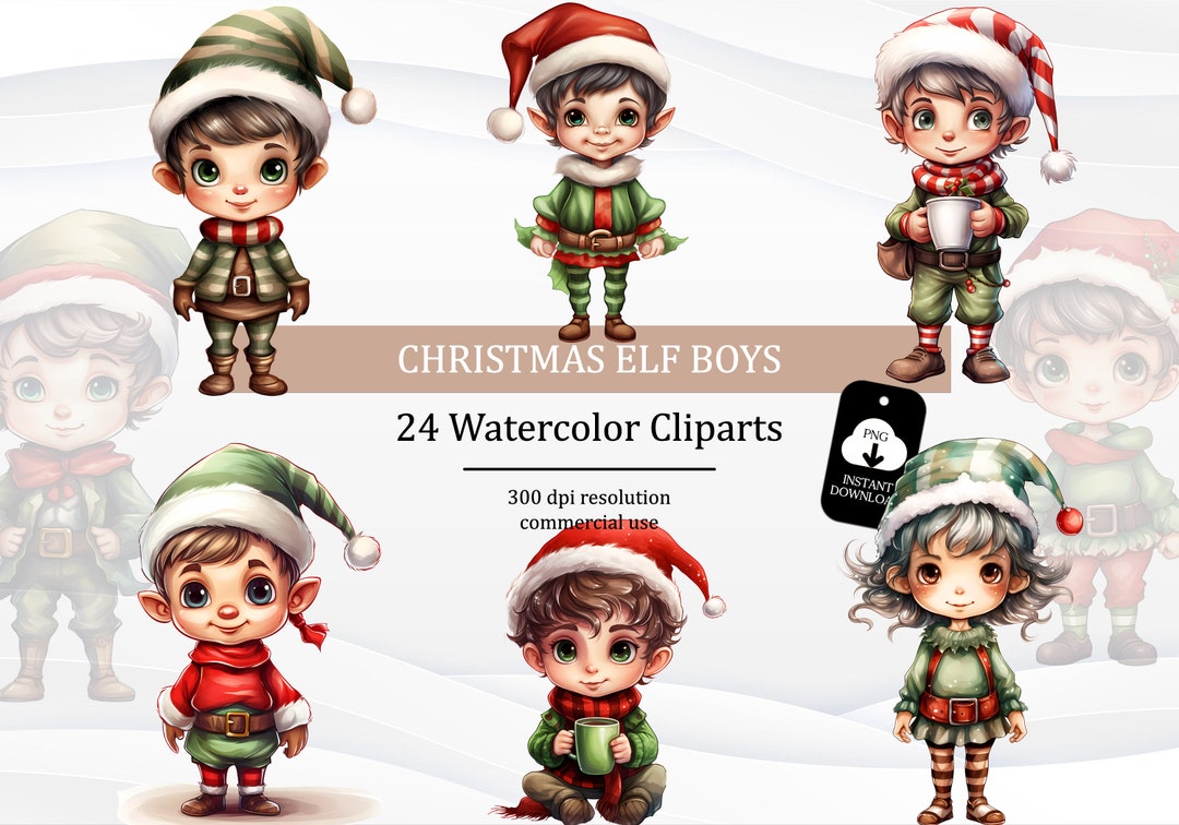 Christmas Elf Boys Watercolor Clipart, Christmas Elves Sublimation ...