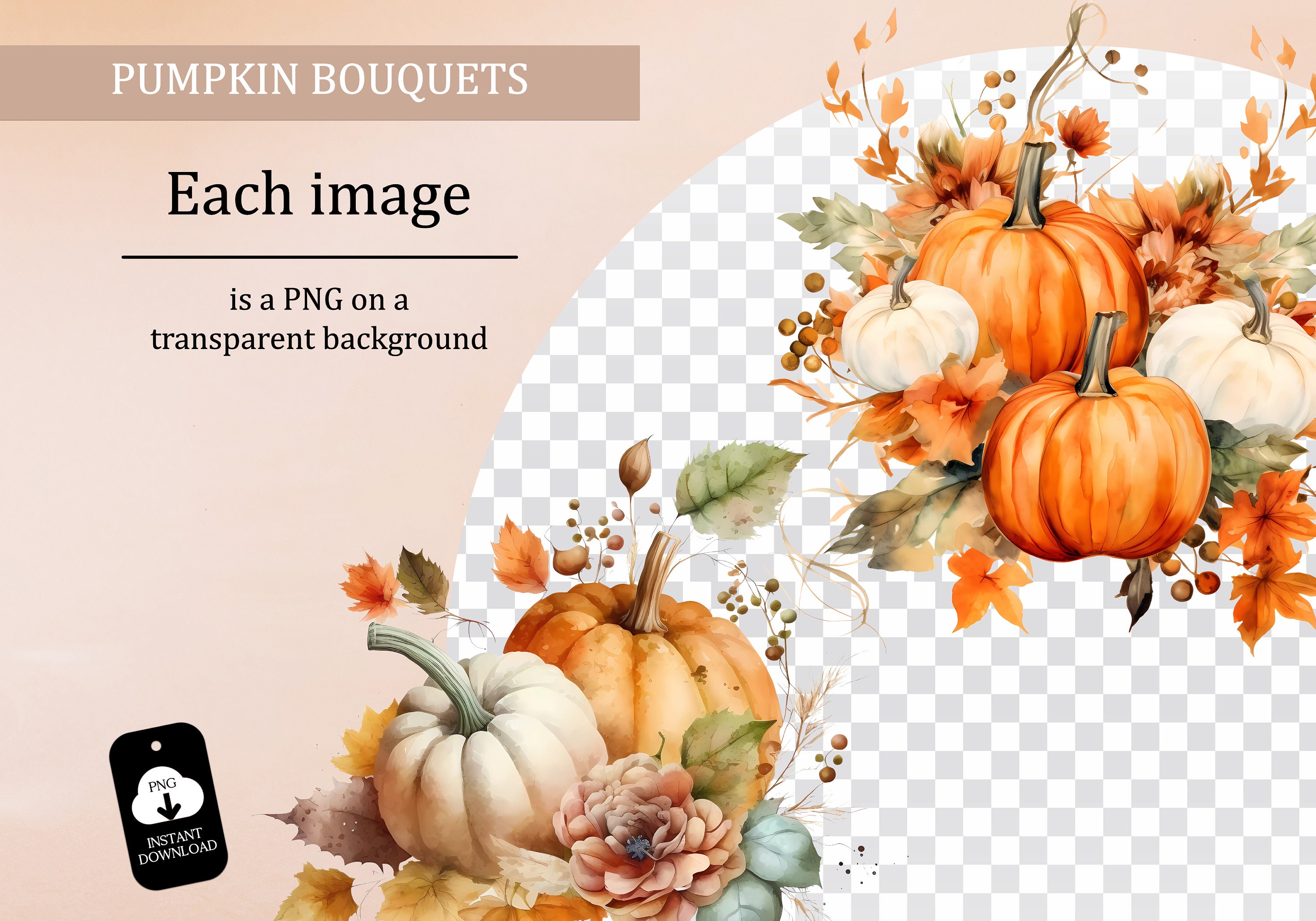 Pumpkin Bouquets Watercolor Clipart, Fall Clipart Digital Download ...