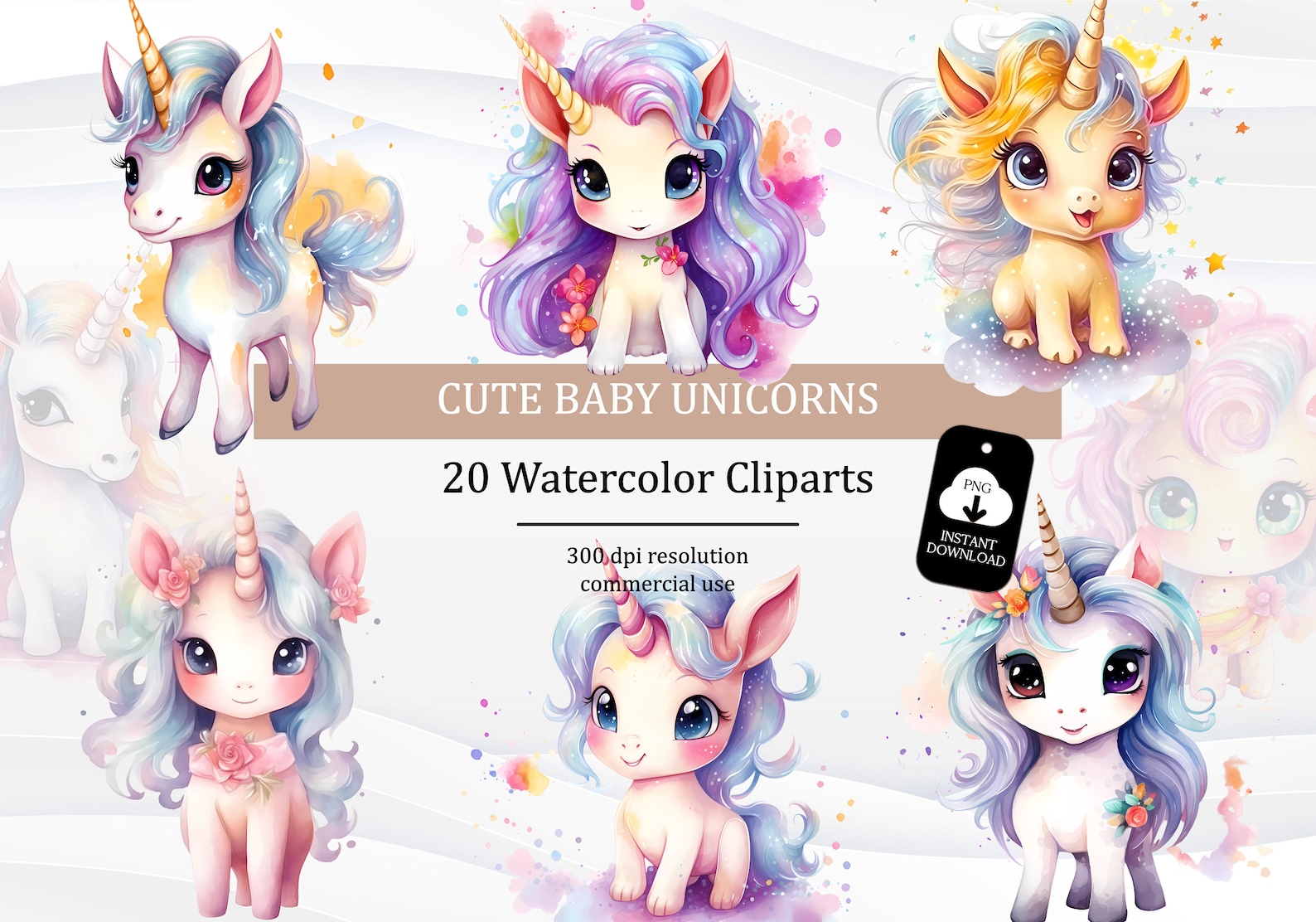 Baby Unicorn Watercolor Clipart, Cute Rainbow Unicorns Sublimation ...