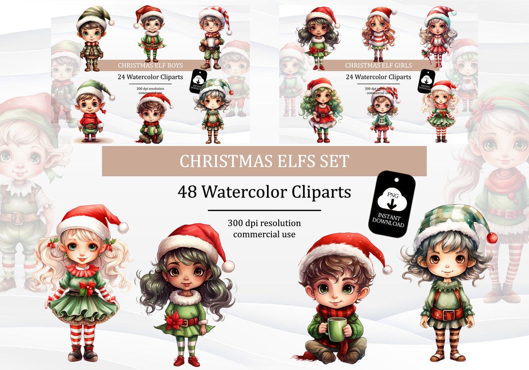 Watercolor Christmas Elf Bundle Clipart, Christmas Elves Sublimation ...