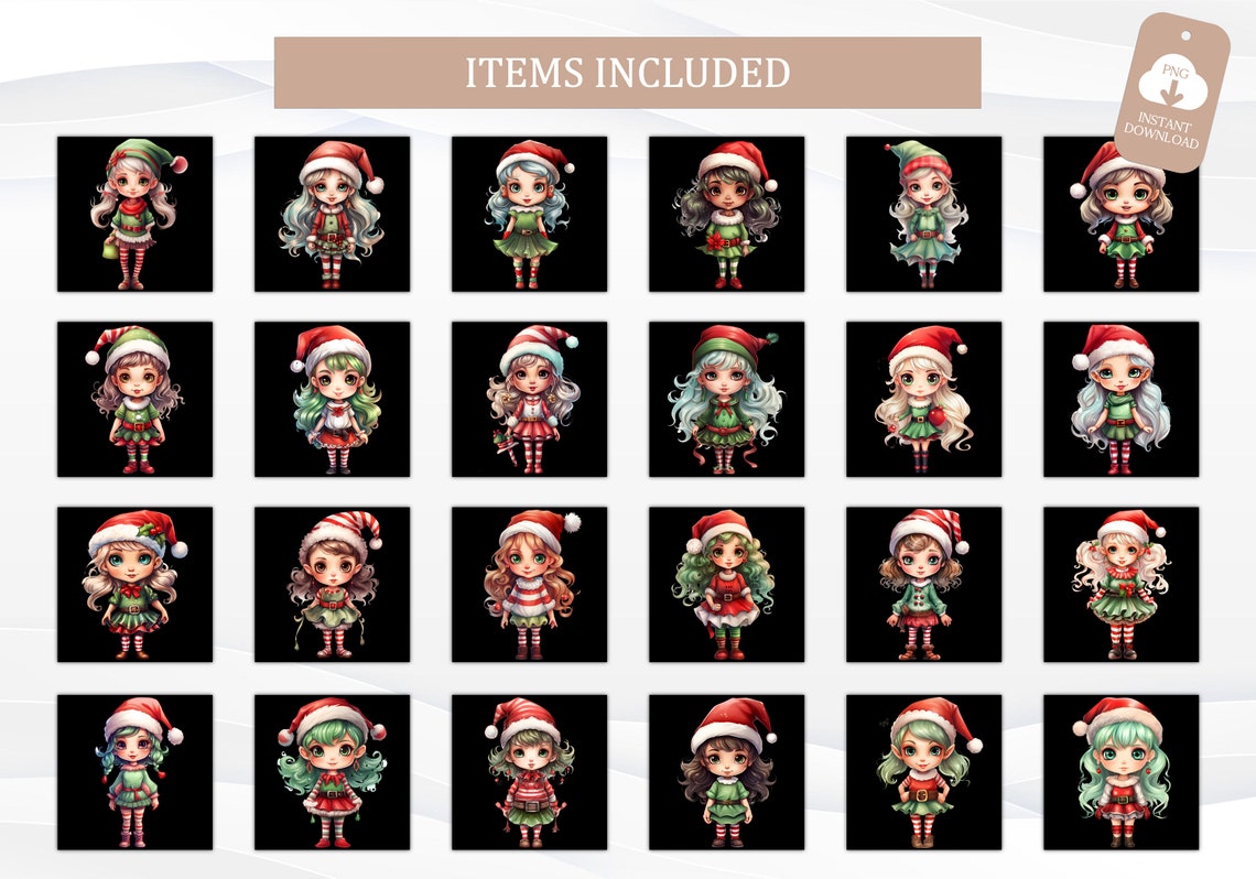 Christmas Elf Girls Watercolor Clipart Christmas Elves - Etsy
