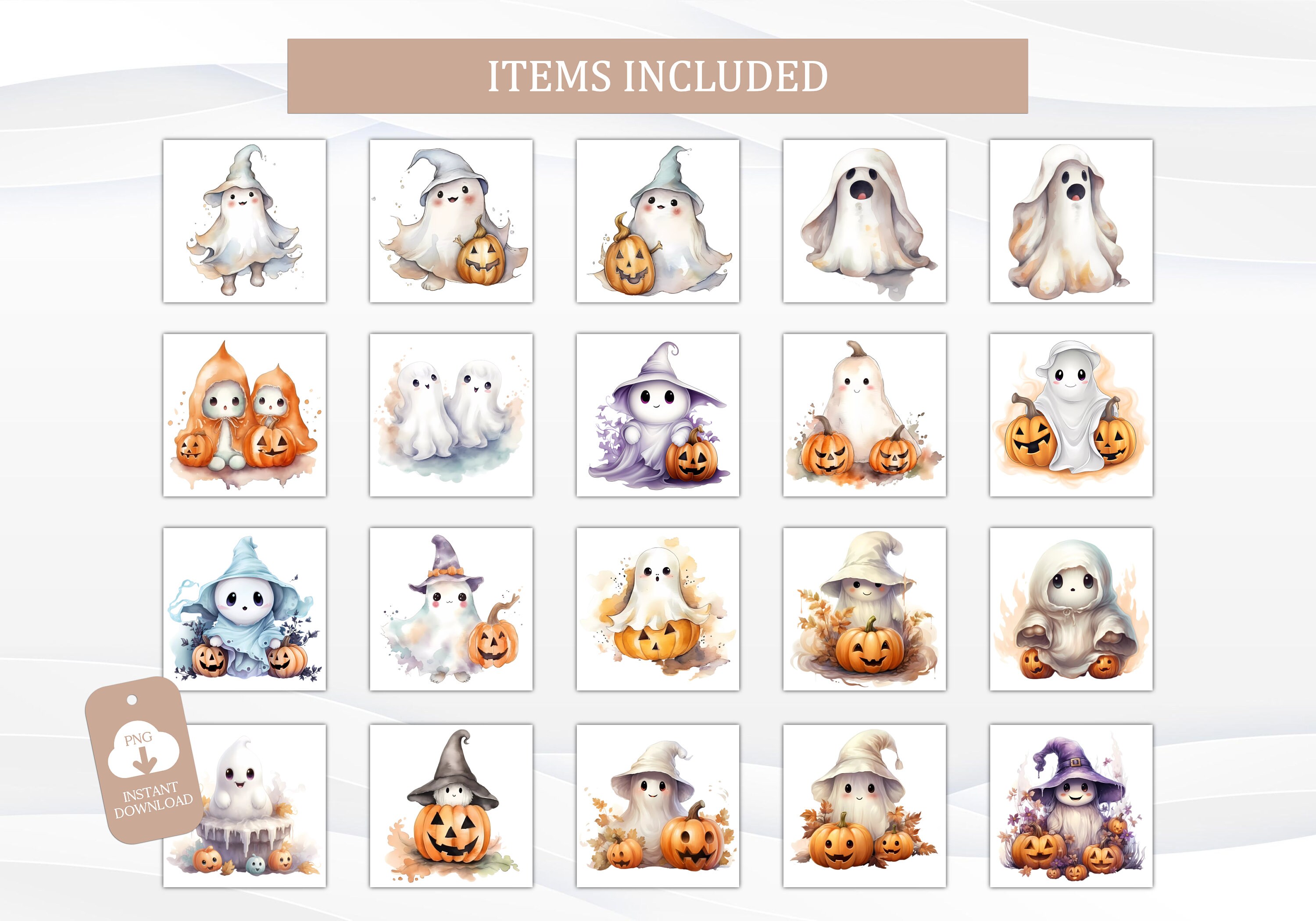 Cute Ghosts Watercolor Clipart PNG, Spooky Halloween Ghosts Sublimation ...