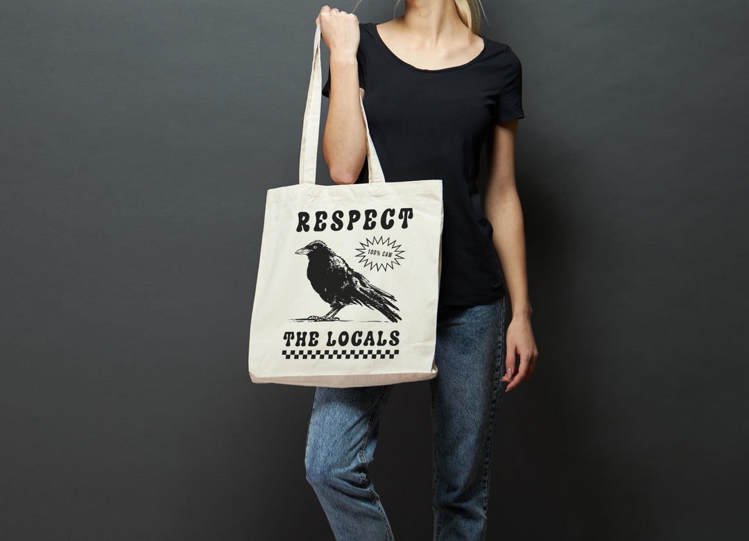 Respect the Locals Crow Funny Retro Tote Bag Silly Murder of Crows Witch Shopping Bags Witchy ...