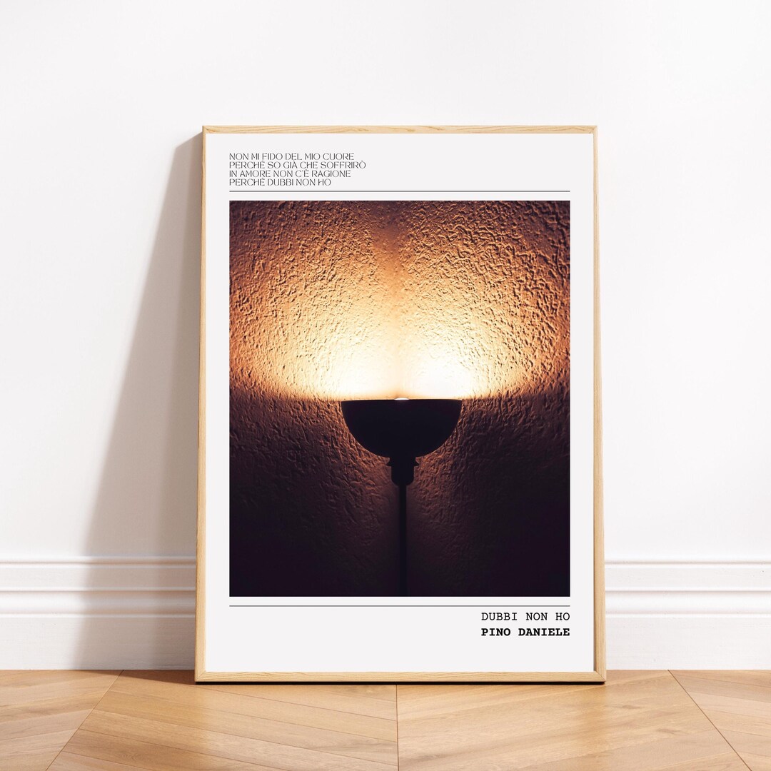 Minimalist Wall Art With Warm Lighting Pino Daniele Lyrics Art Print ...