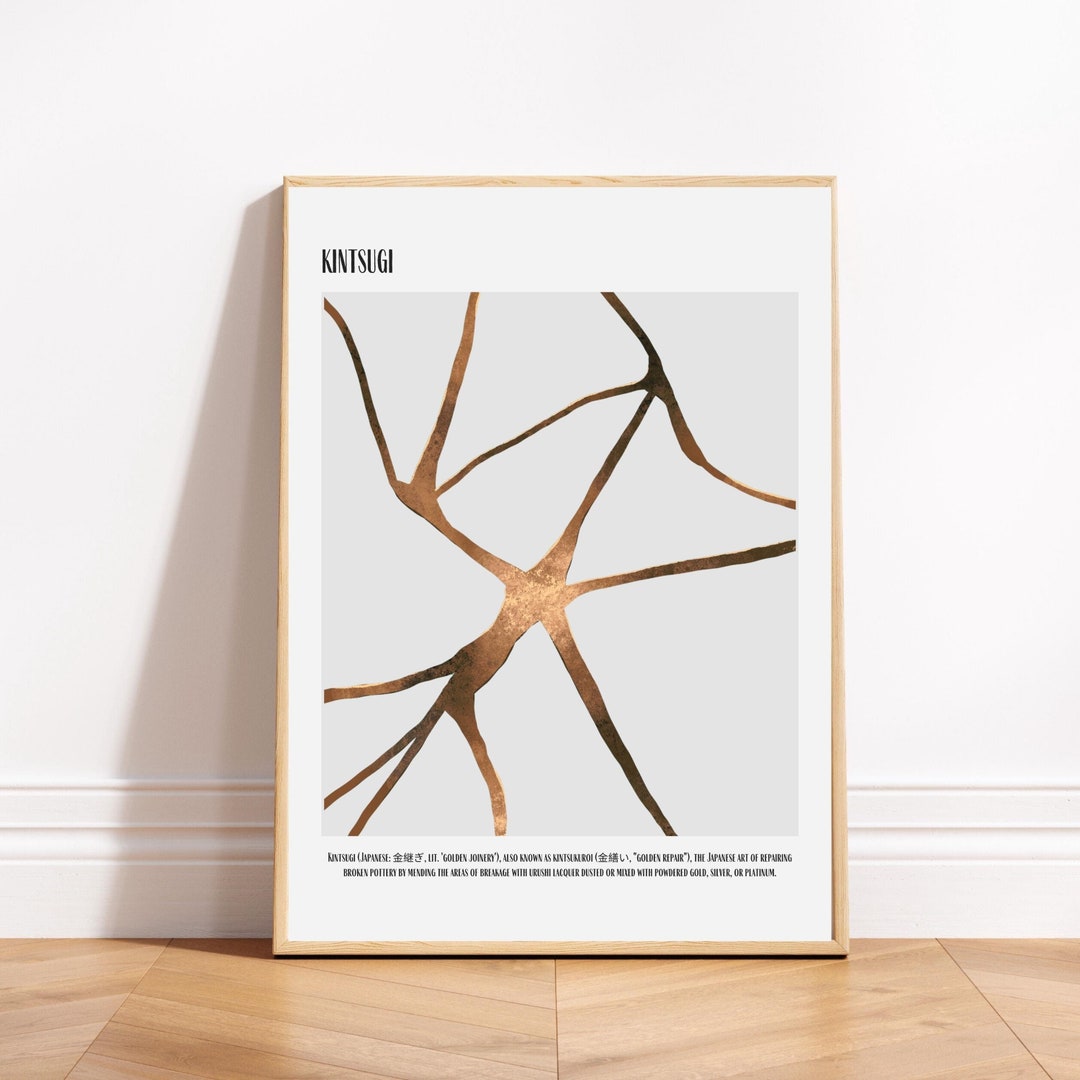 Wabi Sabi Kintsugi Noren Art Japanese Zen Decor Earth Tones and Gold Leaf Palette Contemporary ...