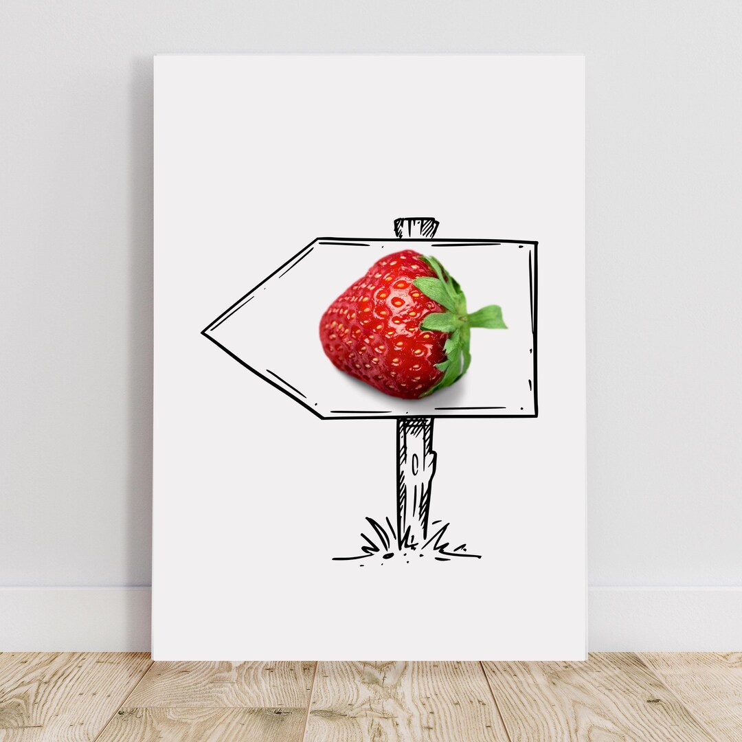 Fruit-themed Printable Sign Cute Strawberry Illustration Farmhouse ...
