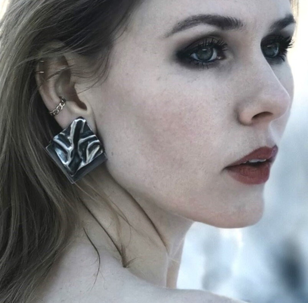 Brutalist Vintage Clip-on Sculptural Layered Silver Toned Earrings ...