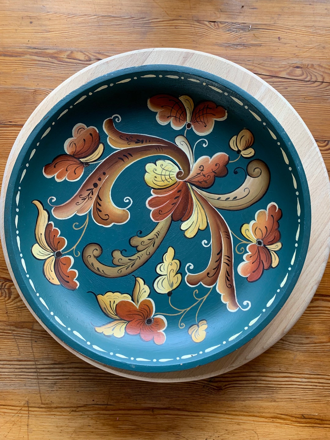 Large Rosemaling Wall Decor , Norway Rosemalt Wooden Bowl , Hand ...