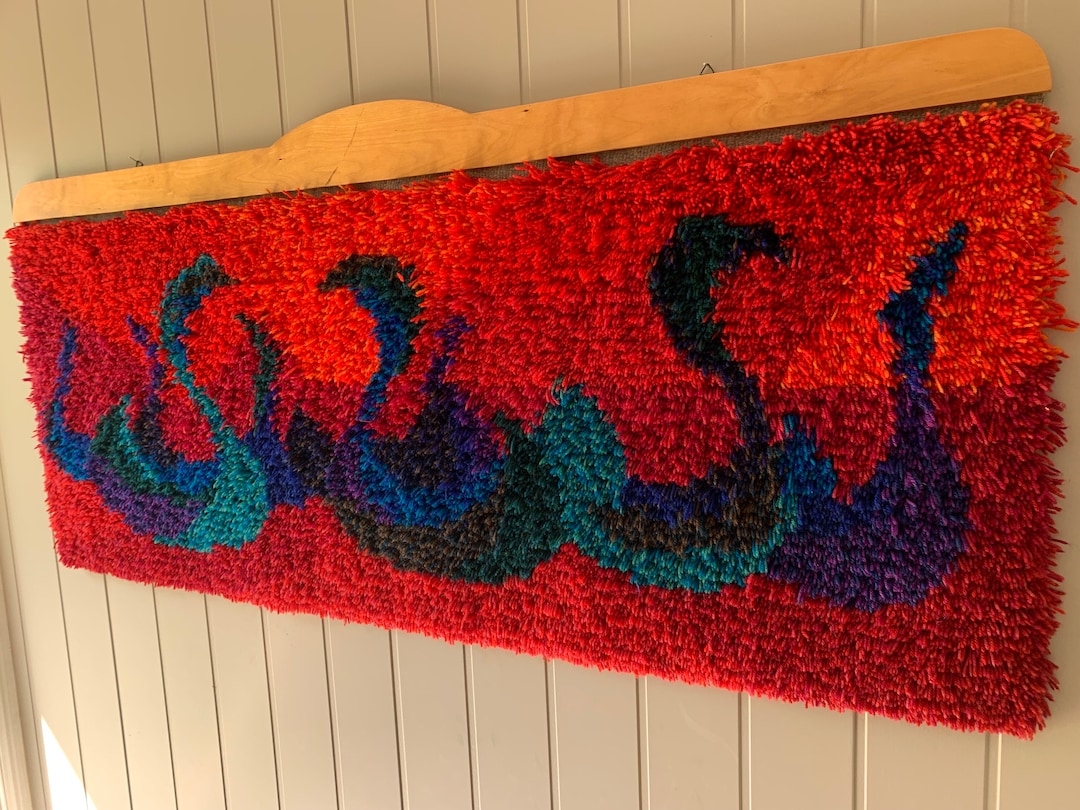 Large Vintage Handmade Scandinavian Rya Shag Pile Woolen Rug Wall Decor ...