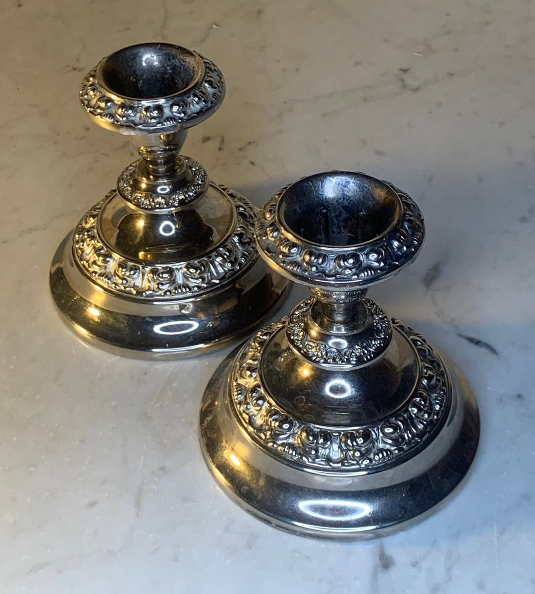 Antique Silver Plated Pair Candlestick Holders Lanthe of England ...