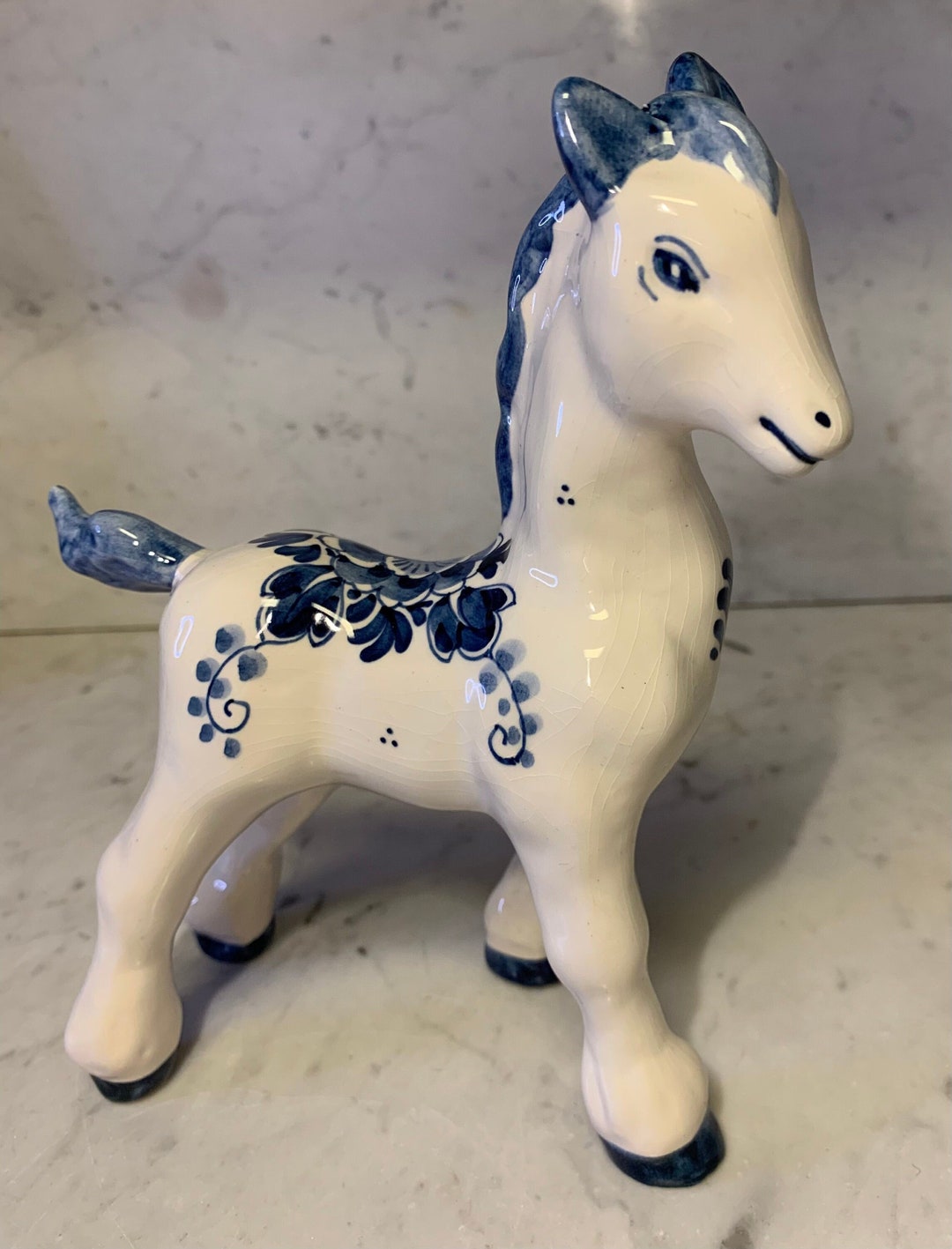 Delftblue Ceramic Frisian Horse in Floral Delft Design Hand Painted ...