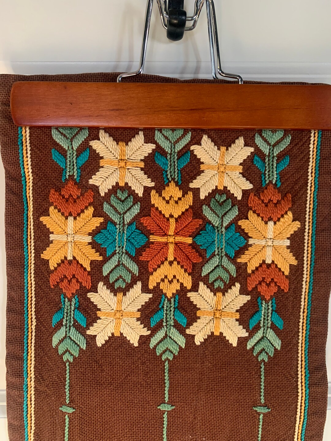 Scandinavian Hand Embroidered Vintage Runner Woodland Colors Earth ...