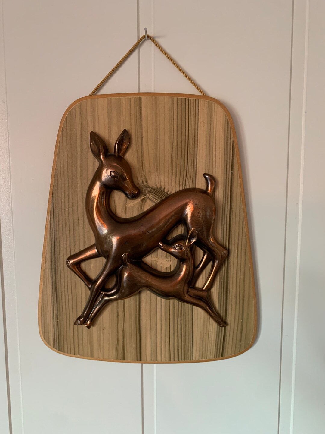 Danish Deer Wall Decor Vintage Brass Copper Wood Plate - Etsy