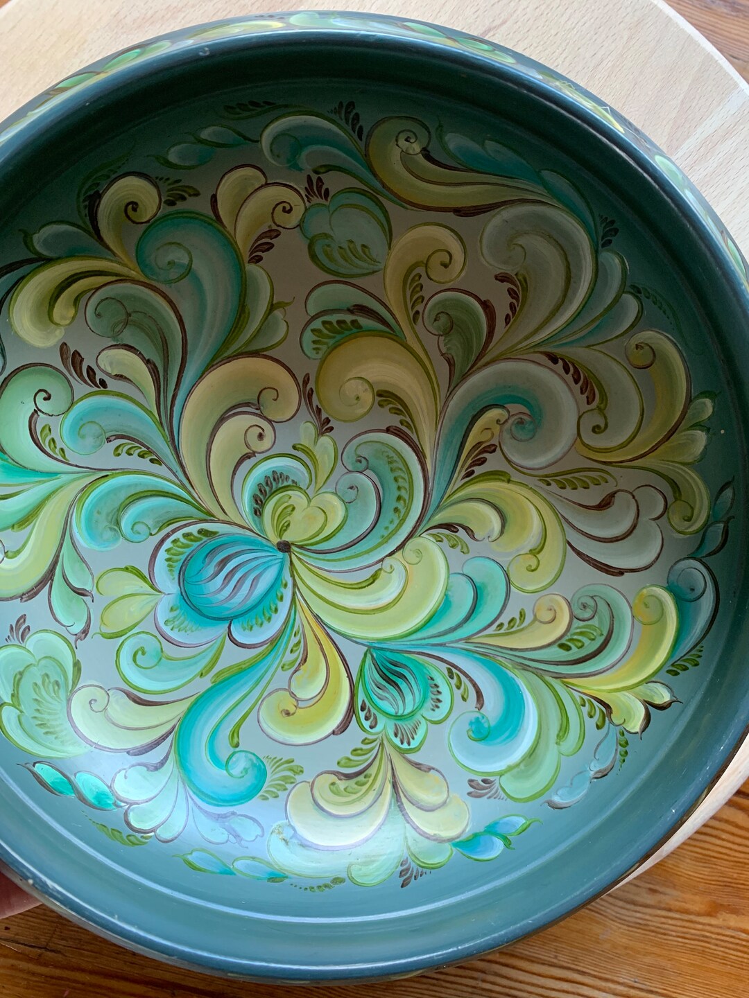 Large 9” Rosemaling Wall Decor , Norway Rosemalt Wooden Bowl , Hand ...